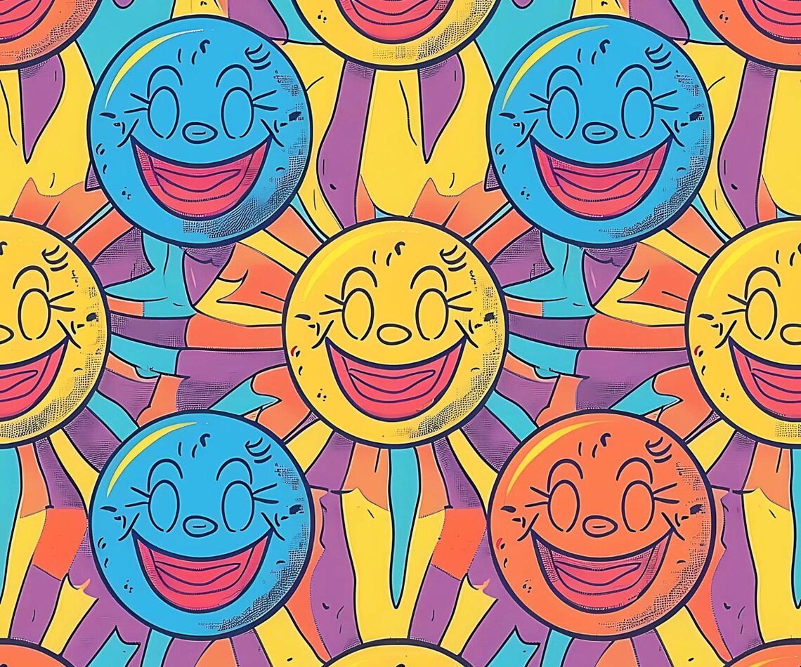 Retro Digital Papers,groovy Smiley Face Seamless Pattern,cute Smiley ...
