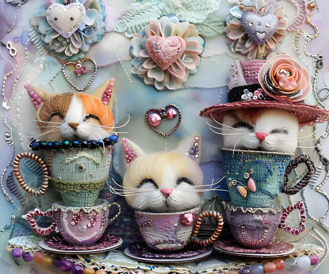 3D Cute Meow Tile Pattern Paper, Crochet and Knitted Style, Digital ...