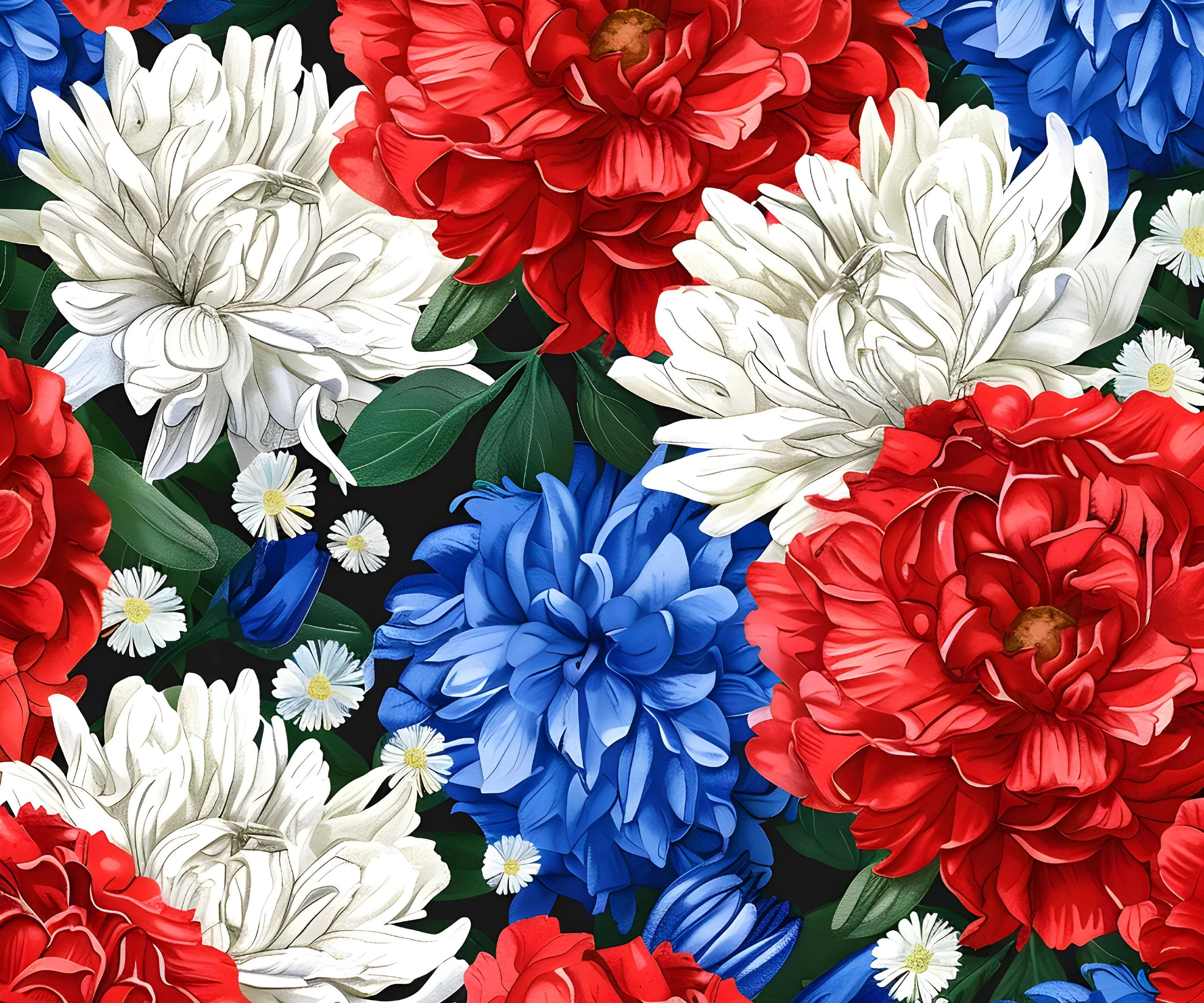16 Red, White, and Blue Floral Seamless Digital Download Patterns ...