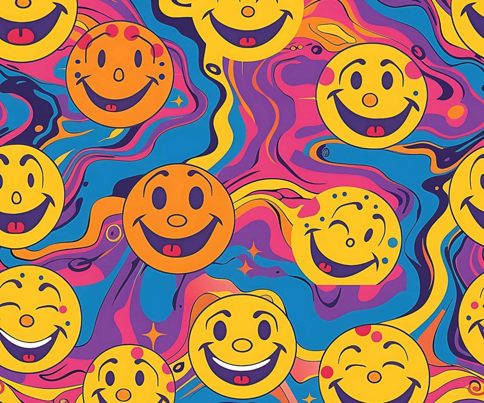 Retro Digital Papers,groovy Smiley Face Seamless Pattern,cute Smiley ...