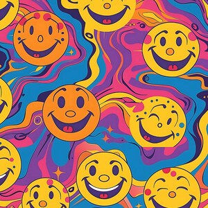 Retro Digital Papers,groovy Smiley Face Seamless Pattern,cute Smiley ...