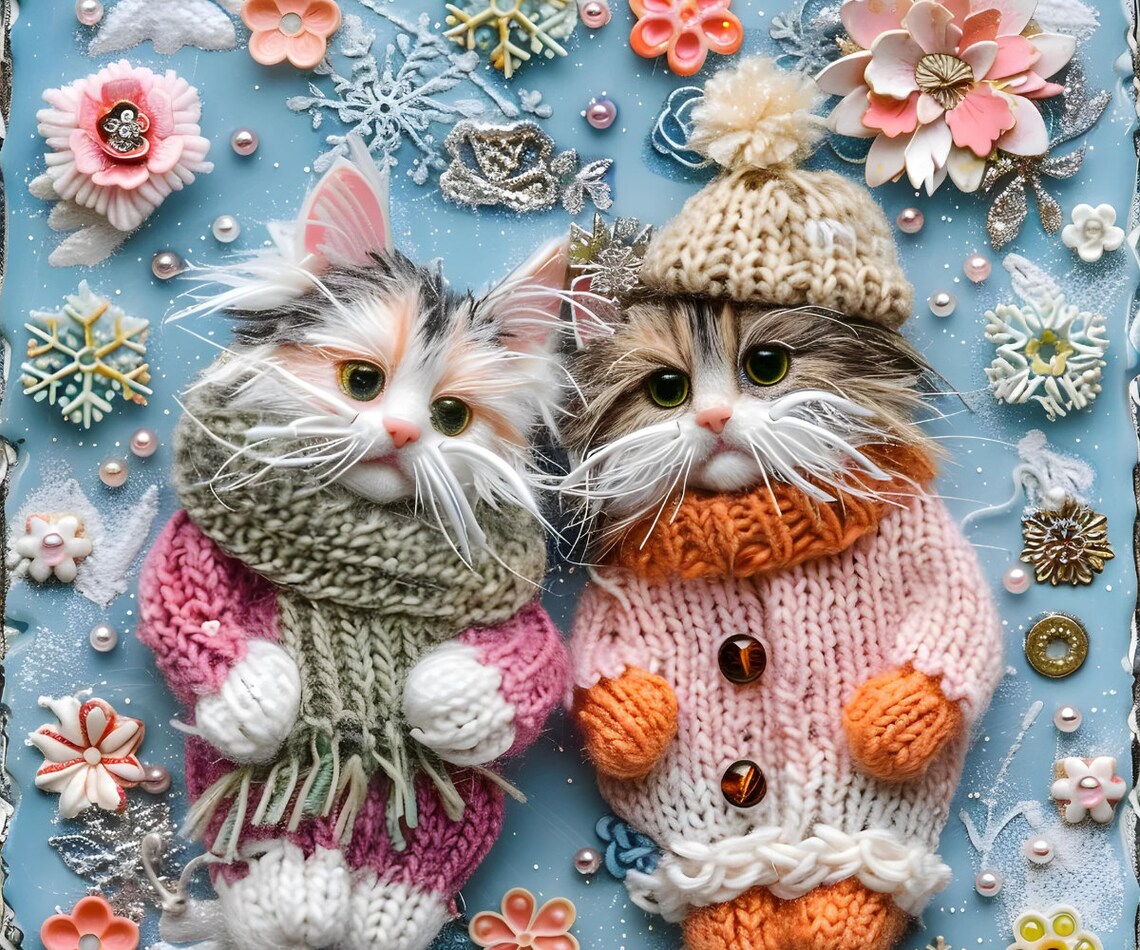 3D Cute Meow Tile Pattern Paper, Crochet and Knitted Style, Digital ...