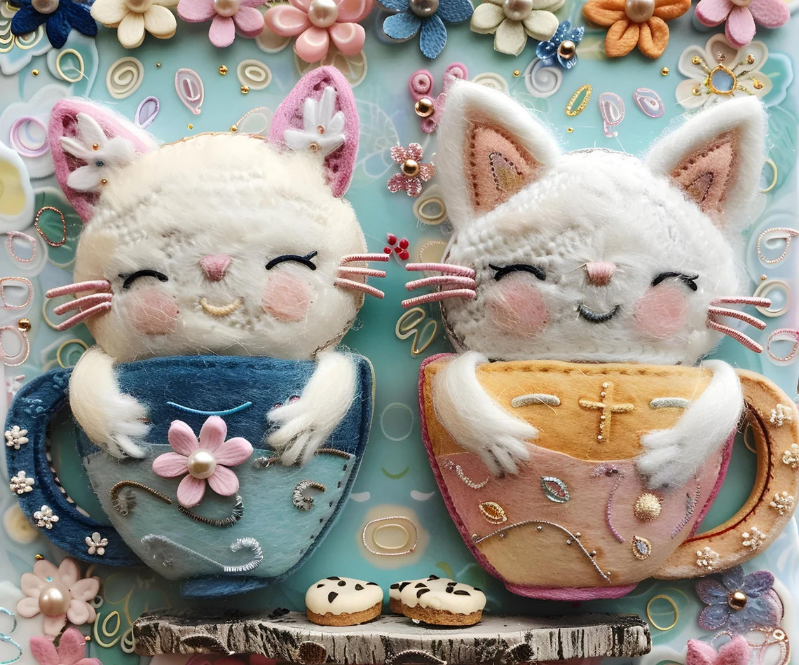 3D Cute Meow Tile Pattern Paper, Crochet and Knitted Style, Digital ...
