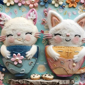 3D Cute Meow Tile Pattern Paper, Crochet and Knitted Style, Digital ...