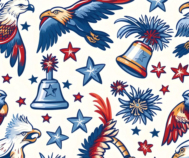 Red, White and Blue Digital Paper Set Seamless Patterns, Instant ...