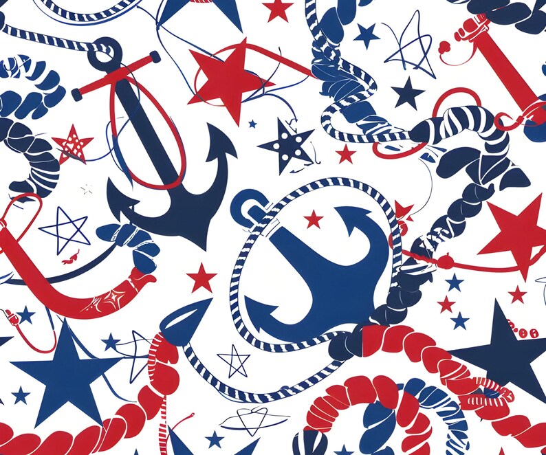 Red, White and Blue Digital Paper Set Seamless Patterns, Instant ...