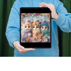 3D Cute Meow Tile Pattern Paper, Crochet and Knitted Style, Digital ...