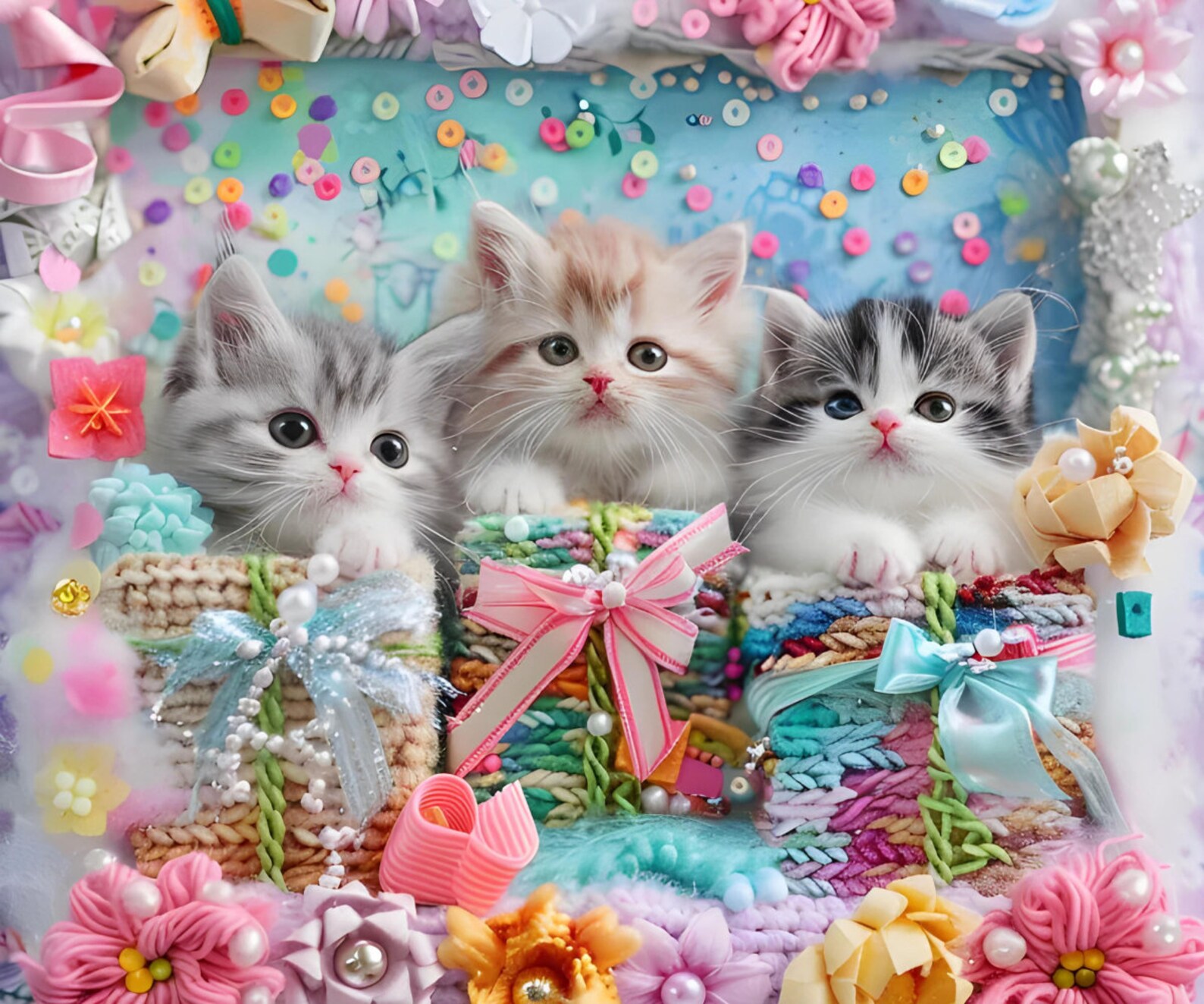3D Cute Meow Tile Pattern Paper, Crochet and Knitted Style, Digital ...