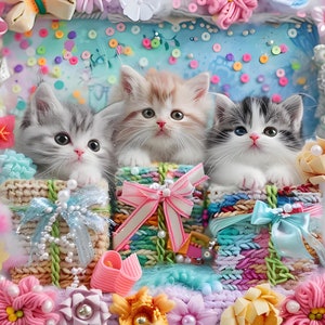 3D Cute Meow Tile Pattern Paper, Crochet and Knitted Style, Digital ...