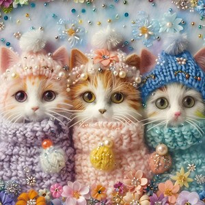 3D Cute Meow Tile Pattern Paper, Crochet and Knitted Style, Digital ...