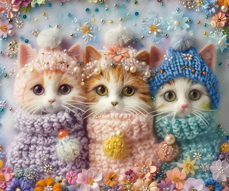 3D Cute Meow Tile Pattern Paper, Crochet and Knitted Style, Digital ...