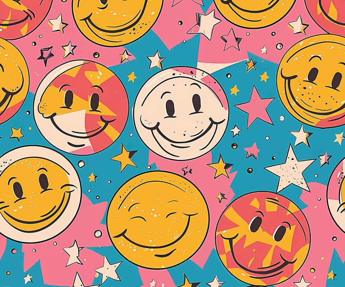 Retro Digital Papers,groovy Smiley Face Seamless Pattern,cute Smiley ...