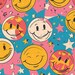 Retro Digital Papers,groovy Smiley Face Seamless Pattern,cute Smiley ...