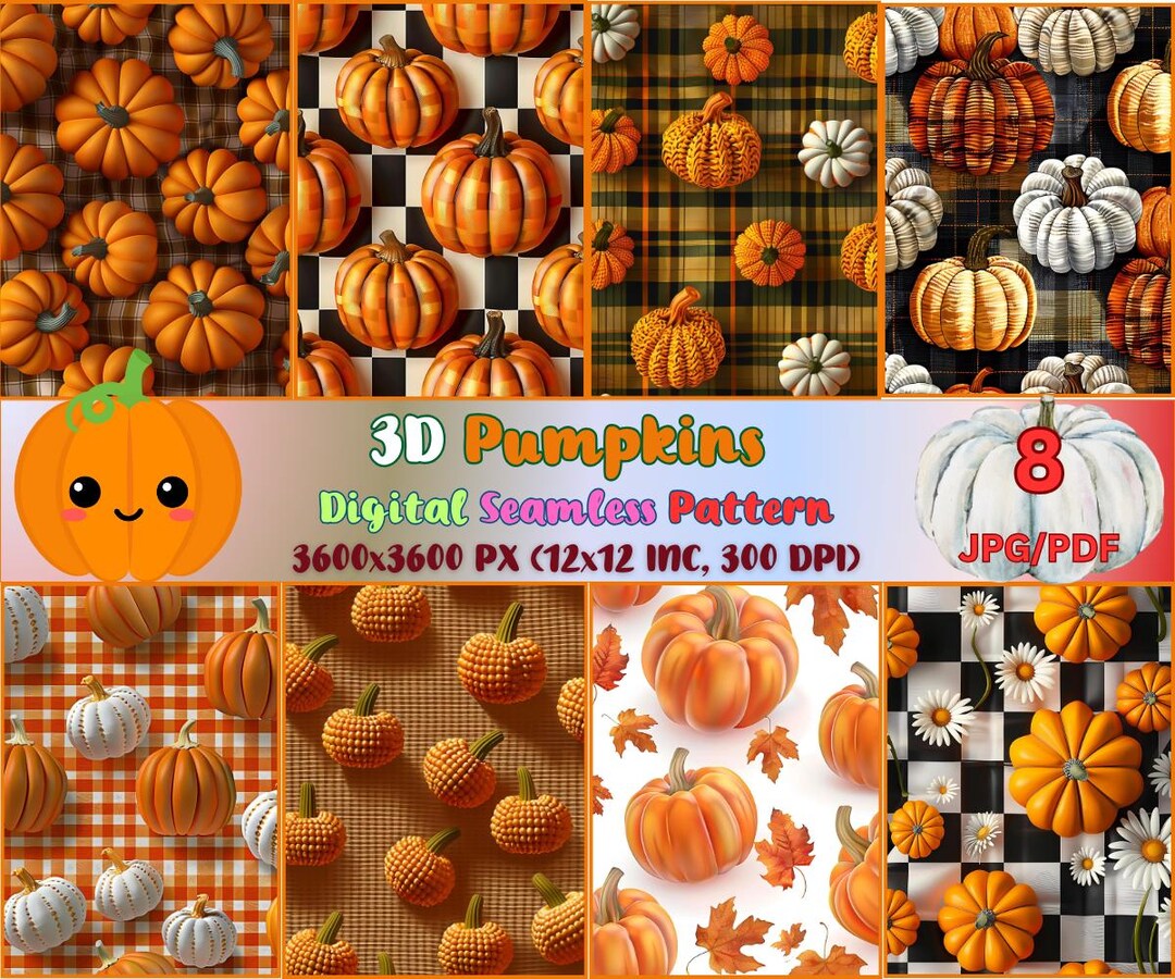 3D Pumpkin Seamless Pattern, Halloween, Thanksgiving Seamless Pattern ...