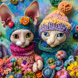 3D Cute Meow Tile Pattern Paper, Crochet and Knitted Style, Digital ...