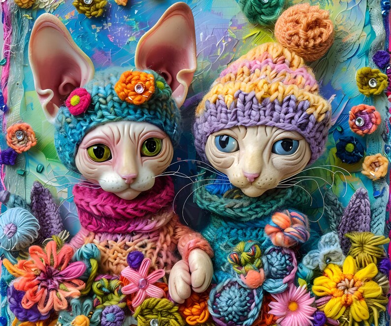 3D Cute Meow Tile Pattern Paper, Crochet and Knitted Style, Digital ...