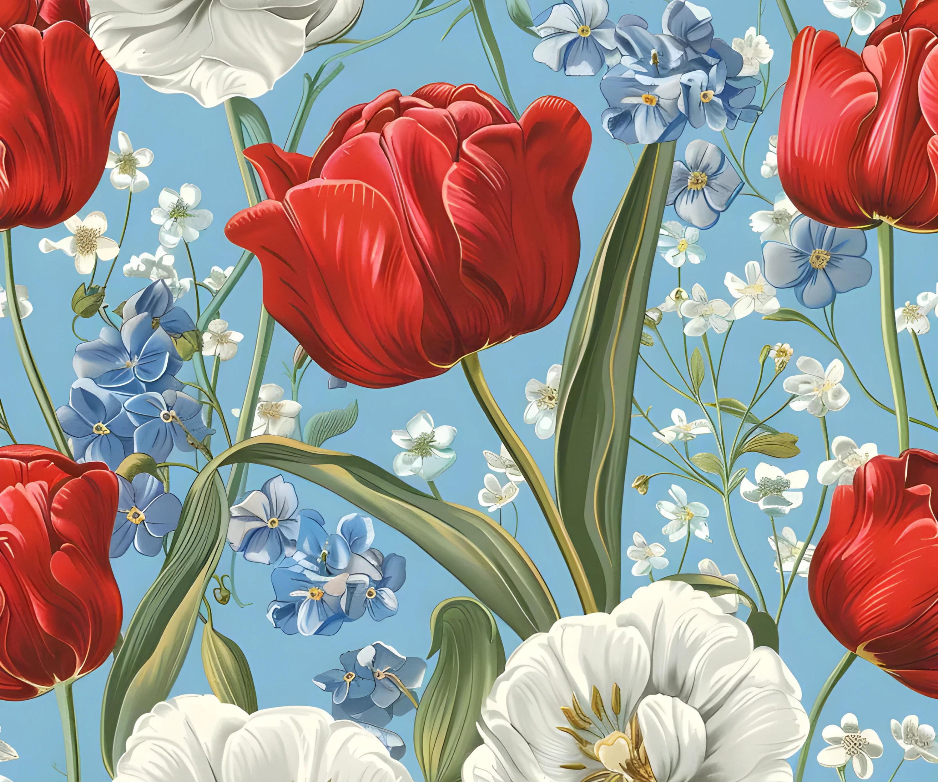 16 Red, White, and Blue Floral Seamless Digital Download Patterns ...