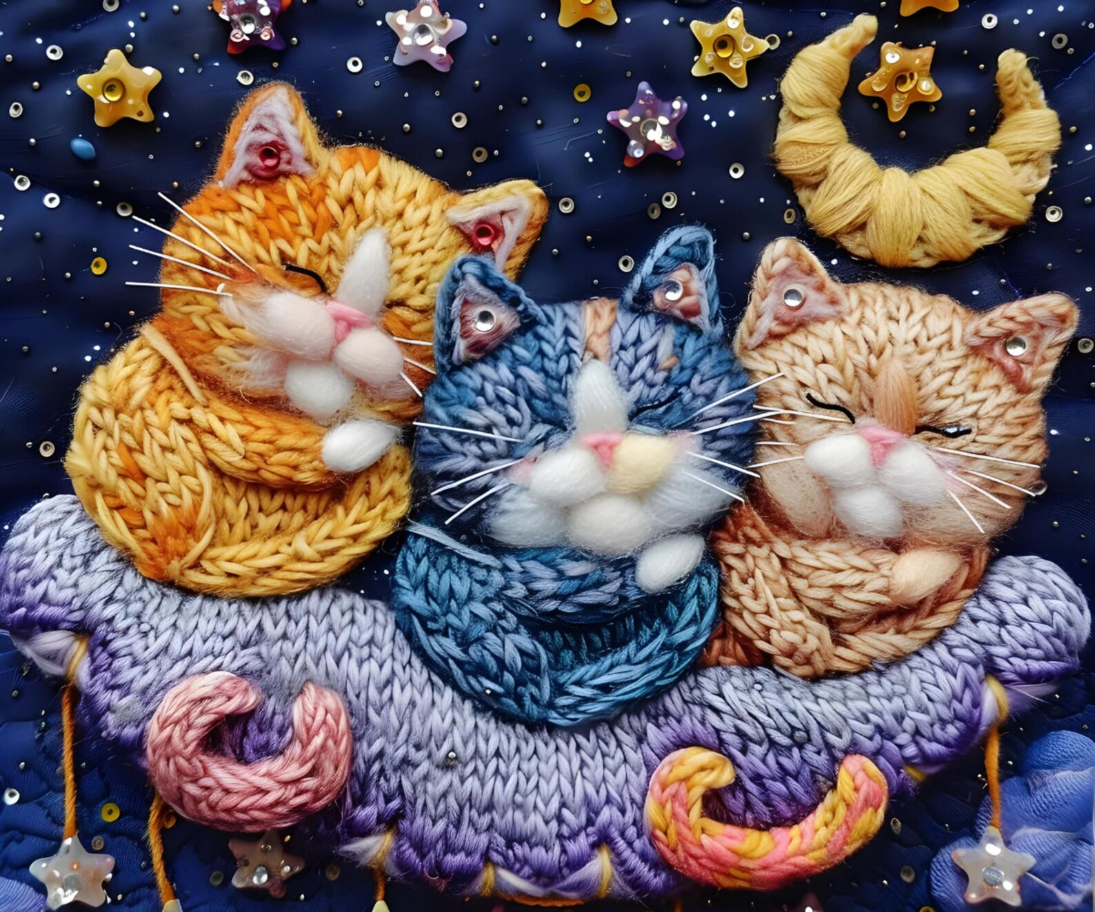 3D Cute Meow Tile Pattern Paper, Crochet and Knitted Style, Digital ...