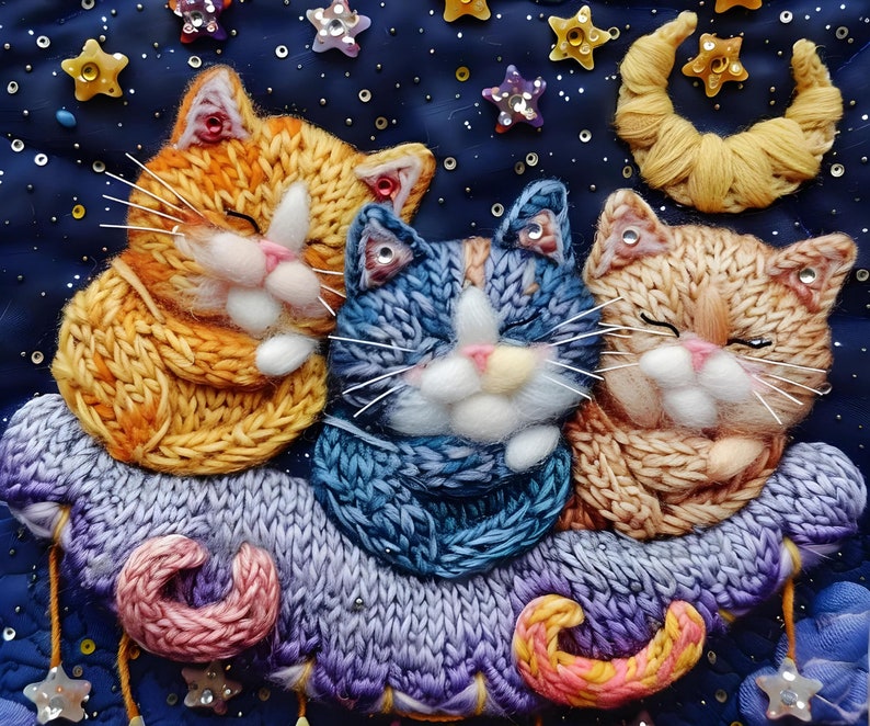 3D Cute Meow Tile Pattern Paper, Crochet and Knitted Style, Digital ...