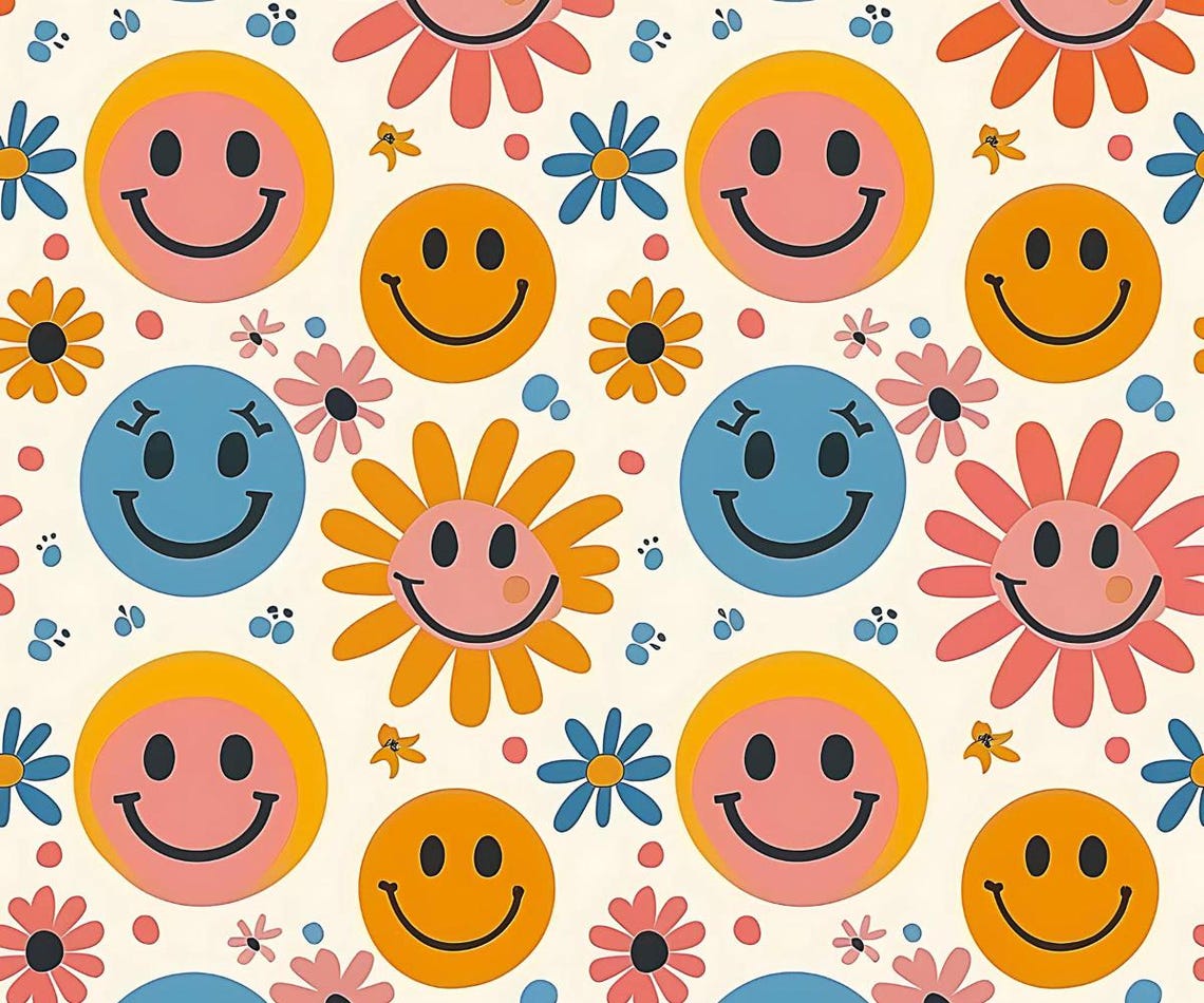 Retro Digital Papers,groovy Smiley Face Seamless Pattern,cute Smiley ...