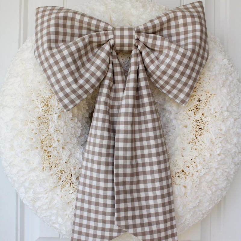 Neutral Gingham Wreath Bow - Etsy