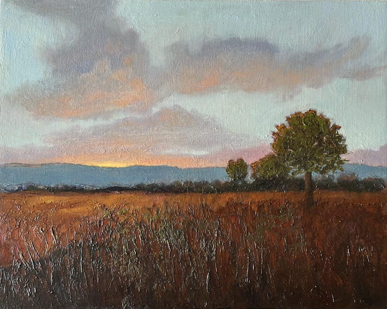 Original Oil Painting: Tonalist Sundown Landscape, Palette Knife ...