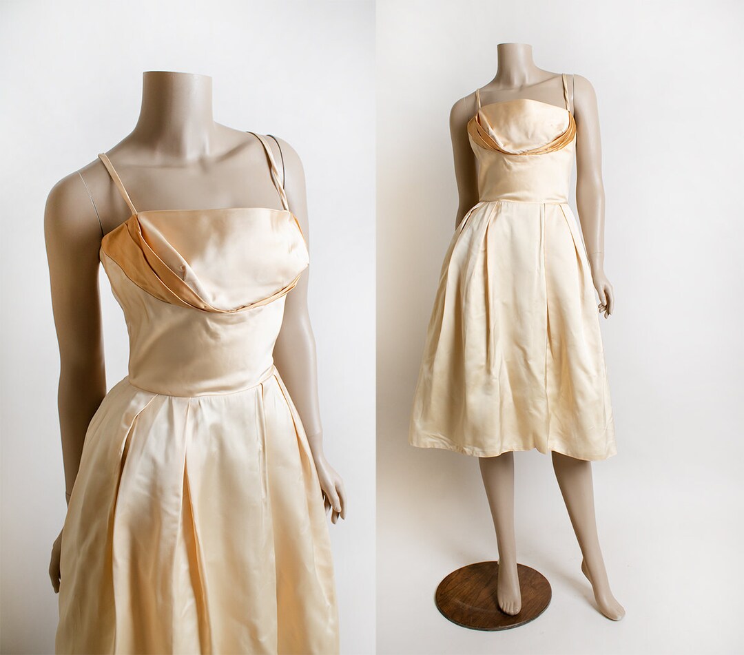 Vintage 50er Jahre Partykleid Peach Rose Gold Satin Spaghetti Träger ...