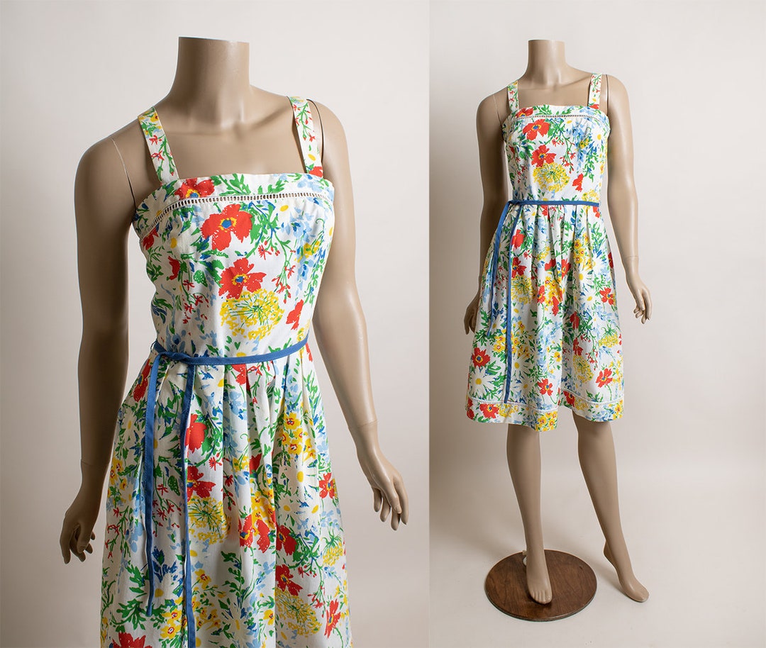 Vintage 1970s Lanz Sundress - Bright & Bold Colorful Rainbow Flower ...