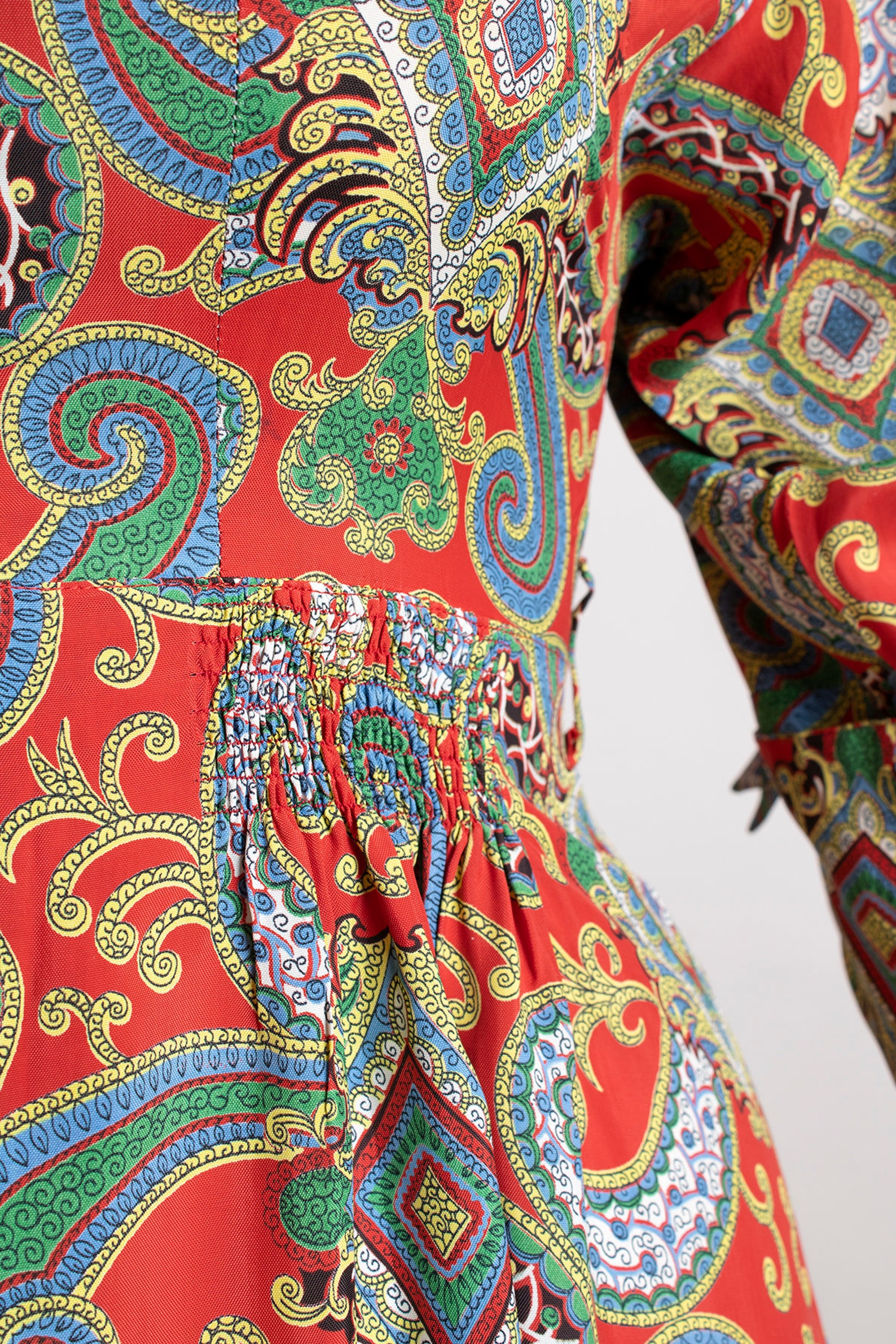Vintage 1940s Dressing Gown - Red Floral Swirl Print Rayon Maxi Front ...