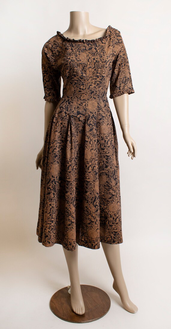 Vintage 1950s Jonathan Logan Brown Floral Print Dress… - Gem