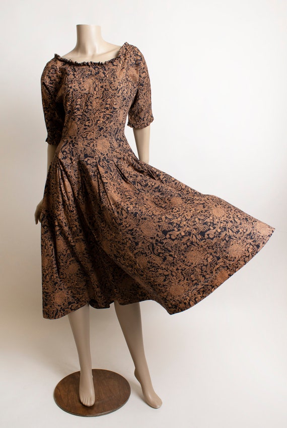 Vintage 1950s Jonathan Logan Brown Floral Print Dress… - Gem