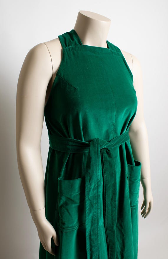Vintage Emerald Green Velvet Pinafore Dress - Open Ba… - Gem