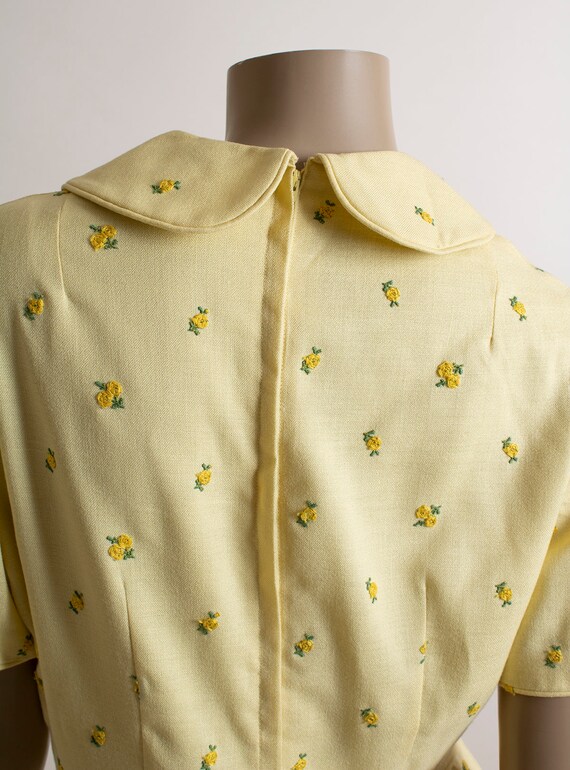 Vintage 1960s Lemon Yellow Day Dress - Embroidered Fl… - Gem