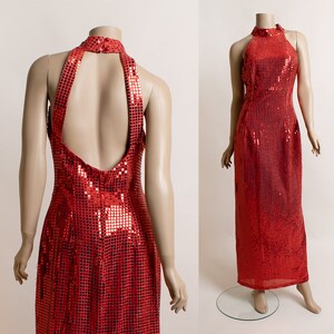 Vintage 1980s Fully Sequined Maxi Gown Cherry Red Flashy Jessica Rabbit ...