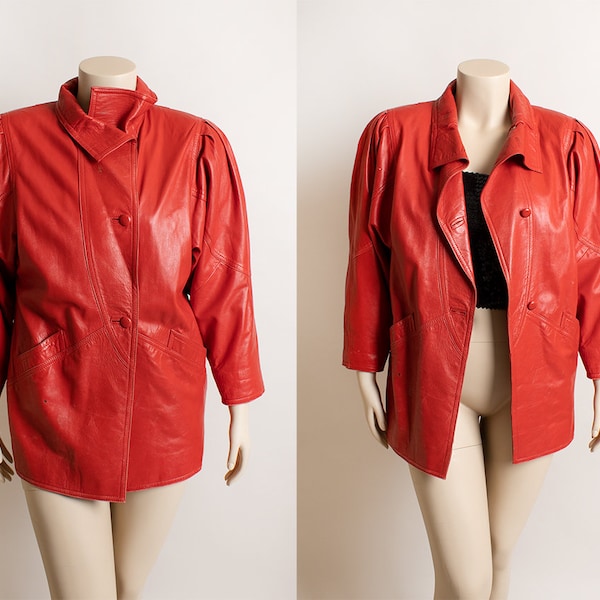Cherry Red Leather Jacket - Etsy