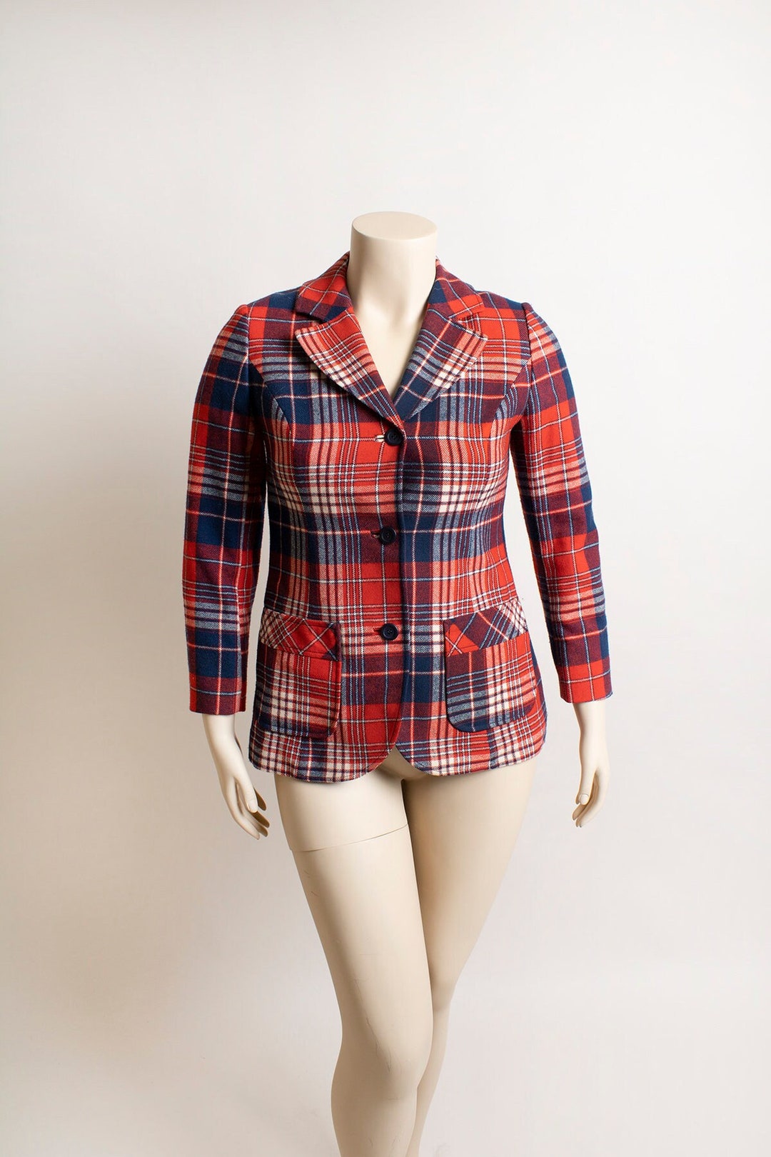 Vintage 1970s Pendleton Plaid Jacket - 49er Style Red Blue Button up ...
