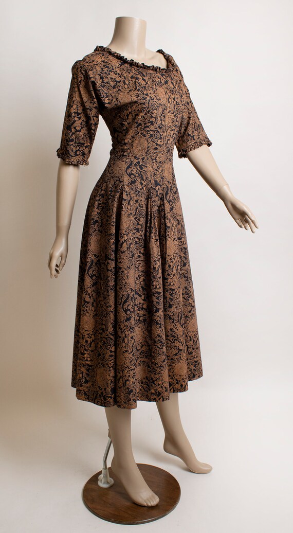 Vintage 1950s Jonathan Logan Brown Floral Print Dress… - Gem