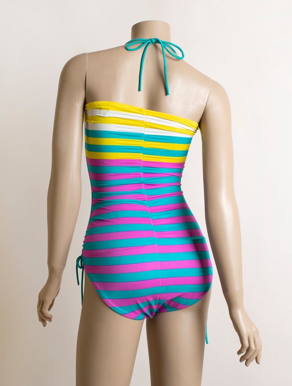 Vintage 1980s Neon Striped Ombre Bathing Suit - Halte… - Gem