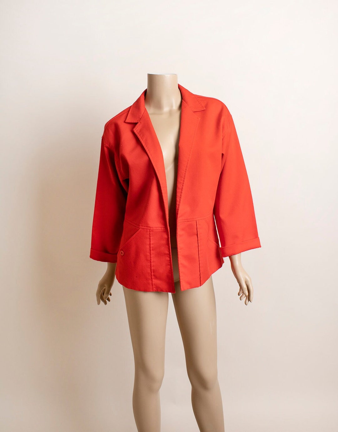 Vintage 1980s Red Jacket - Suntimer Diagonal Button Angle Pockets ...