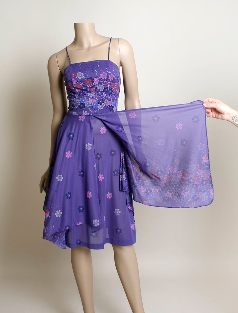 Vintage 1970s Dress Sheer Floral Print Sundress Lavender | Etsy