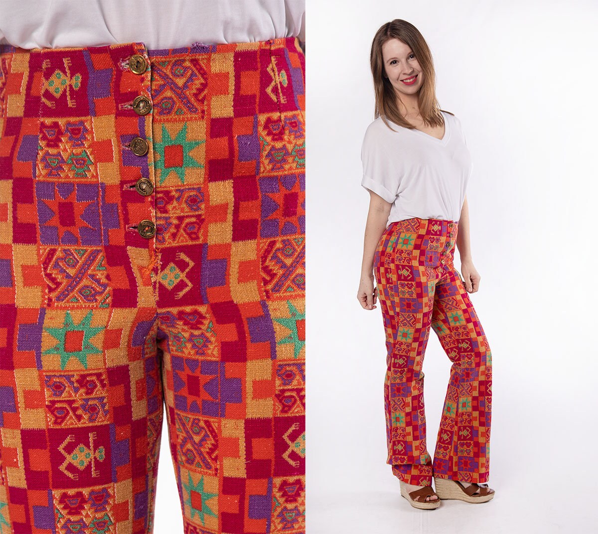 Vintage 1960s Pants Psychedelic Neon Colorful Ethnic | Etsy