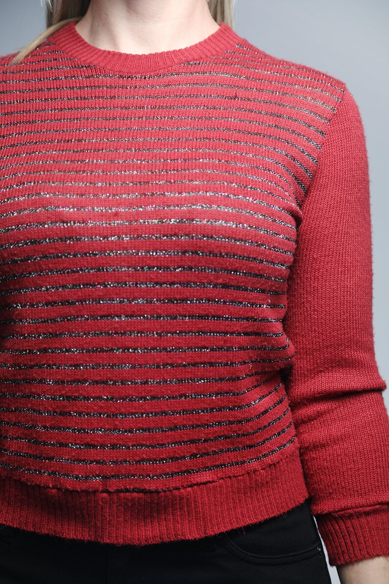 Vintage 1970s Sweater Maroon Sparkly Striped Disco Sweater - Etsy