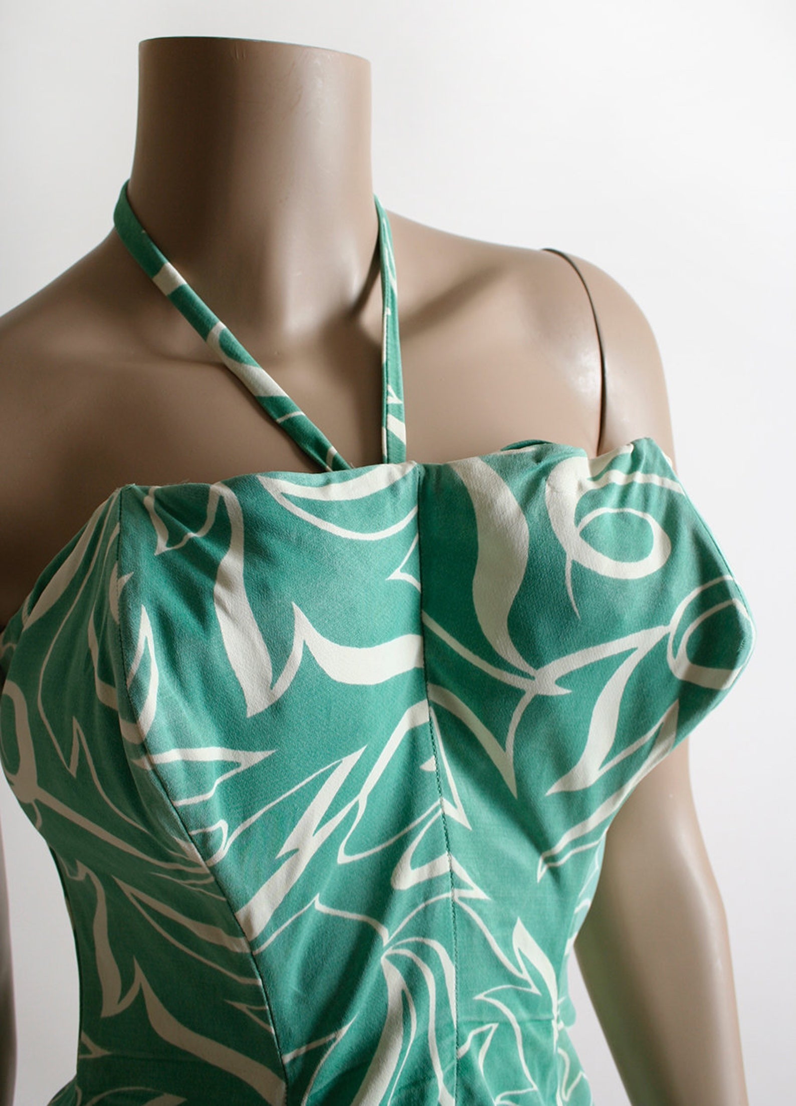 Vintage 1940s Bathing Suit - 1950s Mint Jade Green & White Swirl Print ...