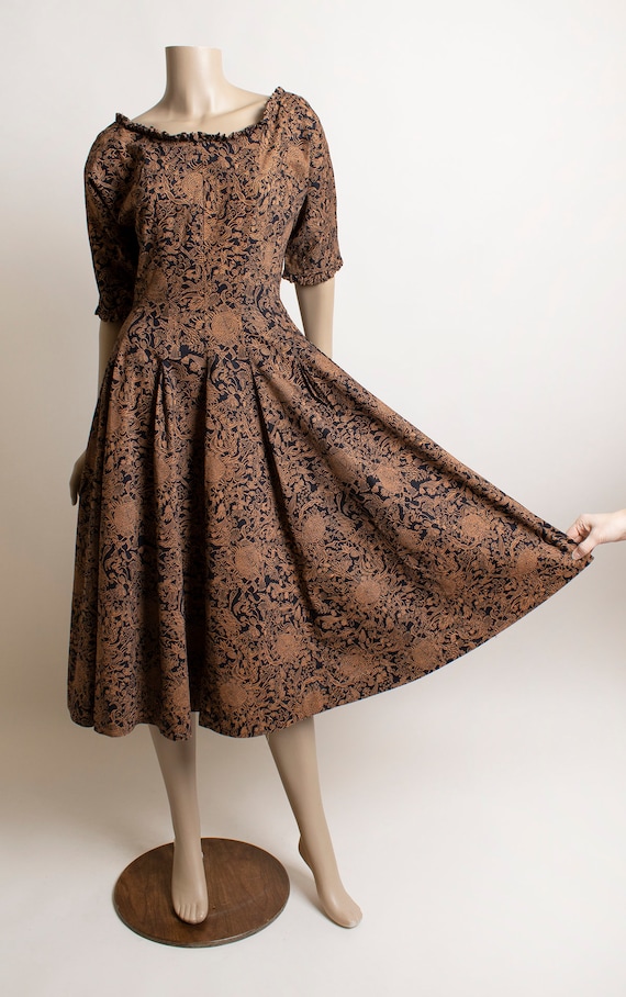 Vintage 1950s Jonathan Logan Brown Floral Print Dress… - Gem