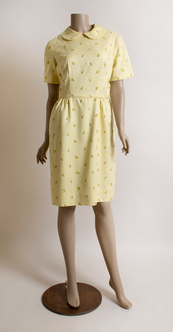 Vintage 1960s Lemon Yellow Day Dress - Embroidered Fl… - Gem