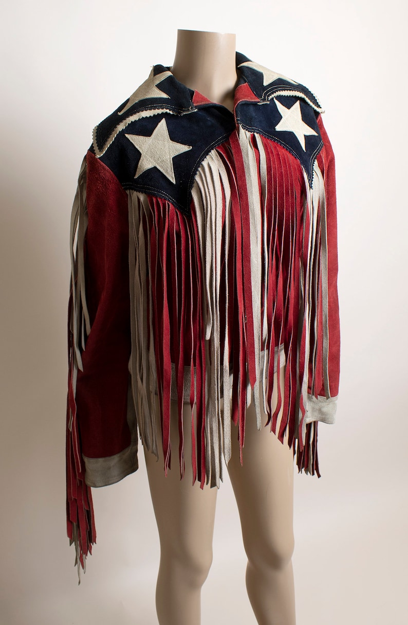 Vintage Stars & Stripes Suede Leather Fringe Jacket Red - Etsy
