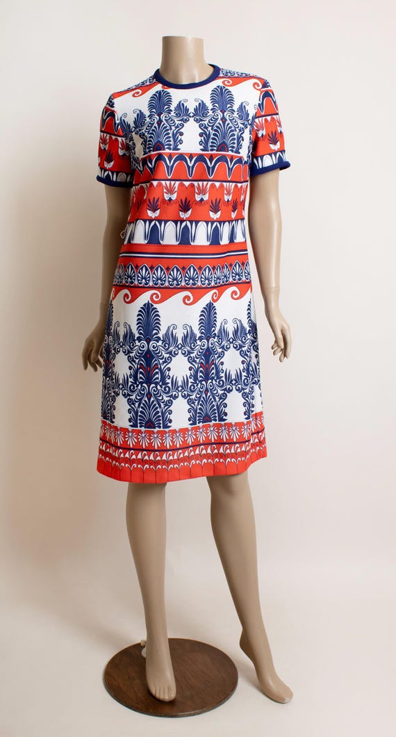 Vintage 1960s Mod Dress - 60s Red White Blue Floral O… - Gem