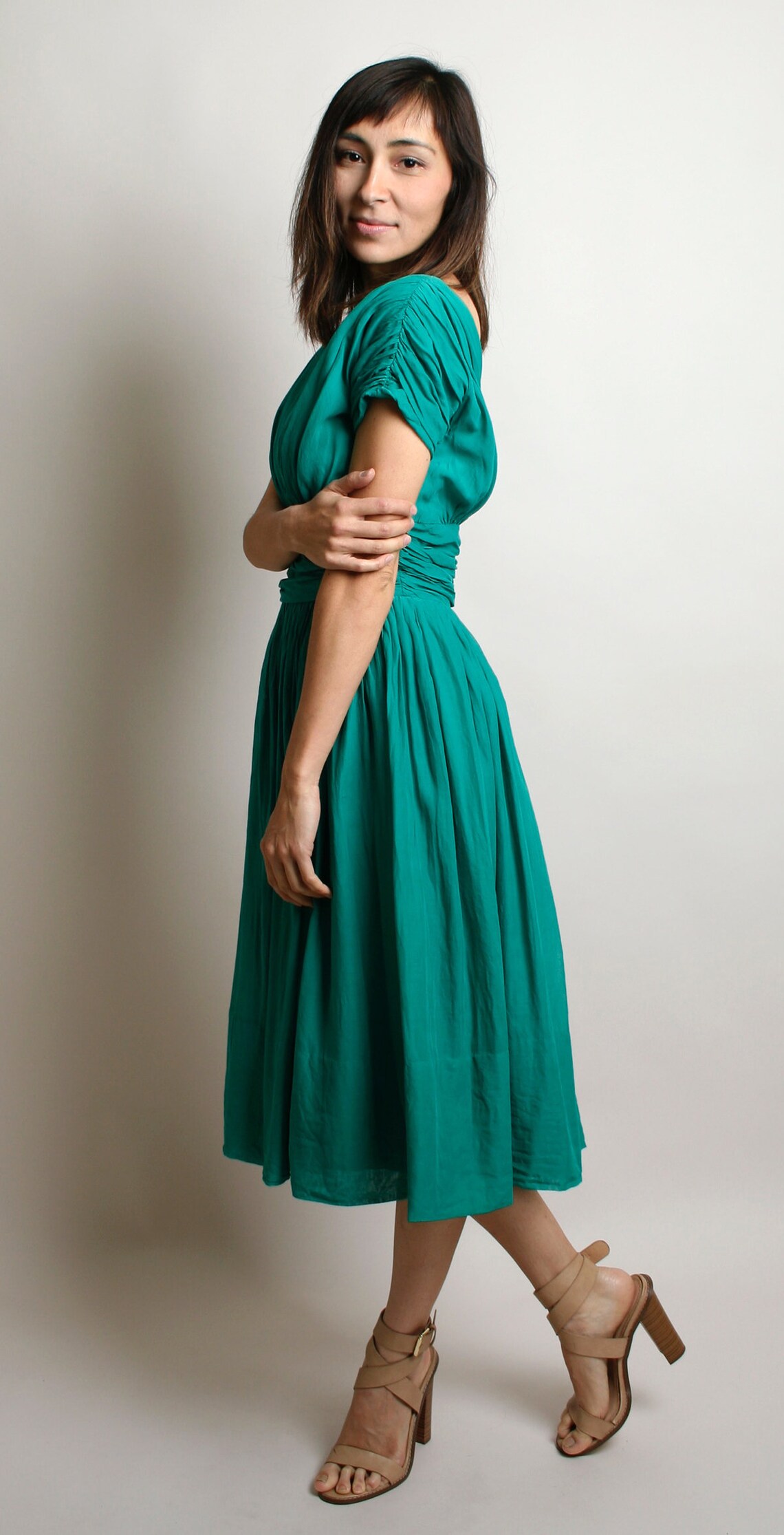 Vintage 1950s Dress Miss Elliette Emerald Green Cotton Fit | Etsy