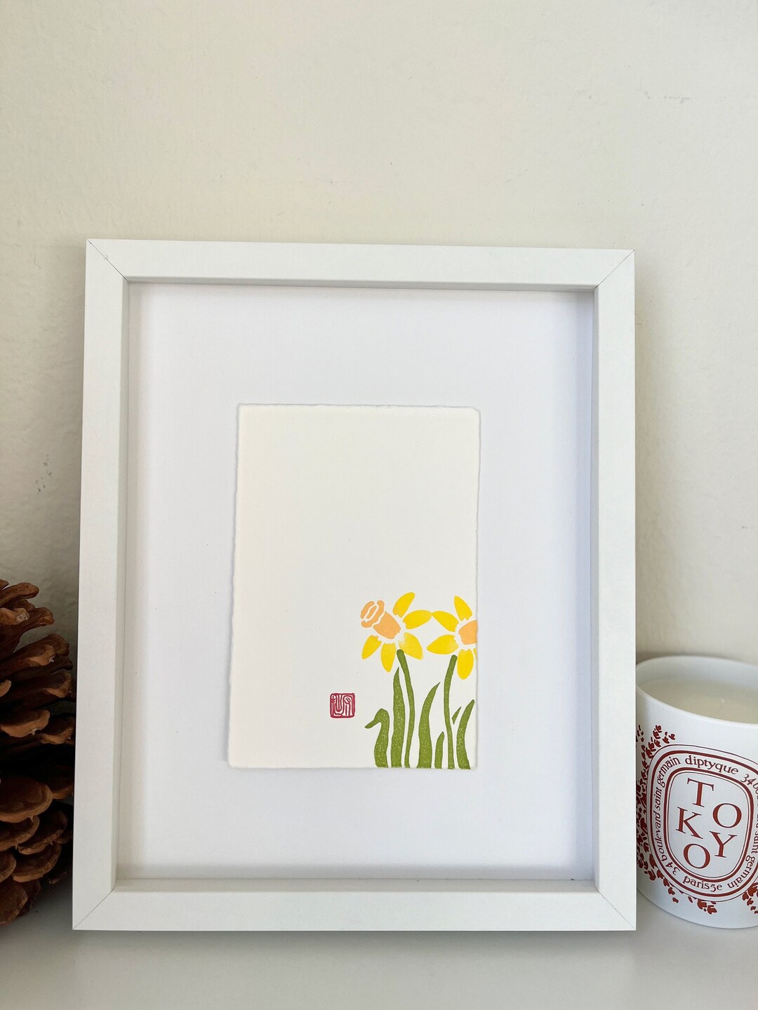 Daffodil Block Print: Japanese Art, Hand-carved Suisen on Washi Paper ...