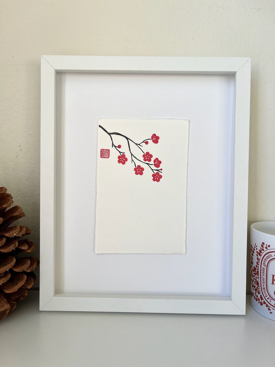 Plum Blossom Block Print: Japanese Art on Echizen Washi Paper - Etsy